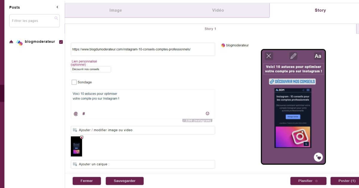 Planifier une Story Instagram avec Mashup Web Social