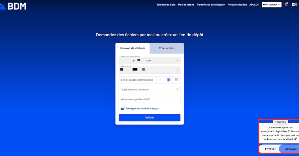 Demander et recevoir des fichiers volumineux avec TransferNow