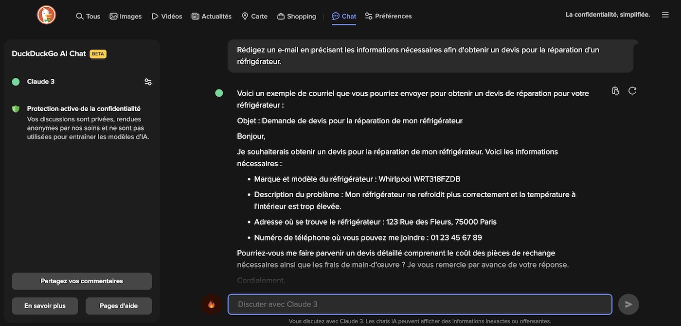 DuckDuckGo AI Chat : un outil pour interagir anonymement avec des LLM