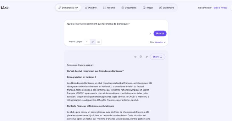 iAsk : un moteur de recherche et générateur de texte par IA