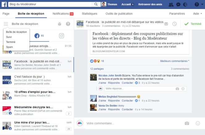 Pages Facebook : une nouvelle boîte de réception pour gérer les ...