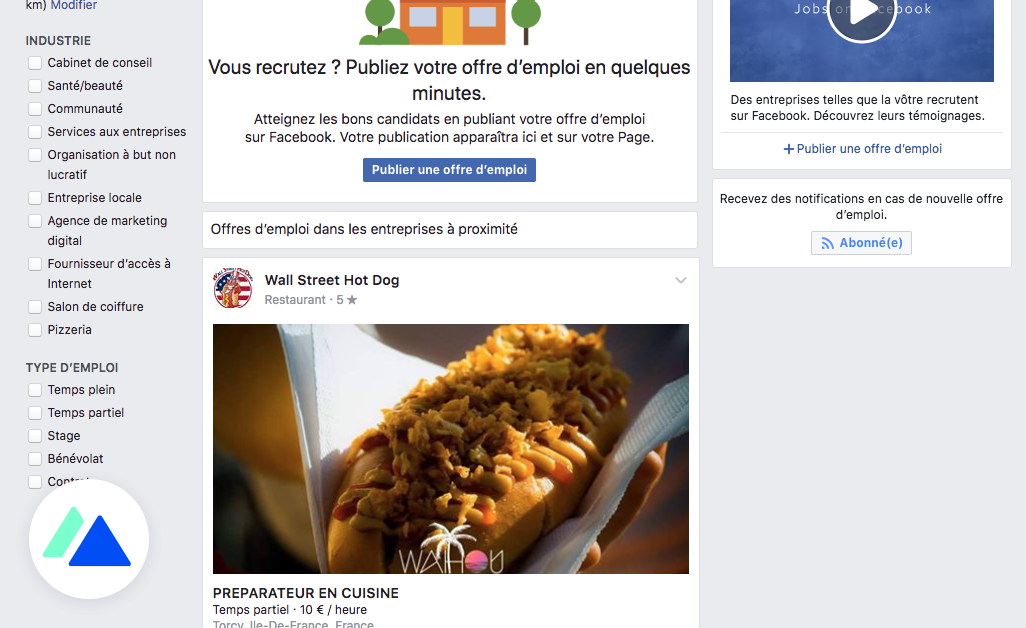 Le service d’offres d’emploi de Facebook est disponible en France