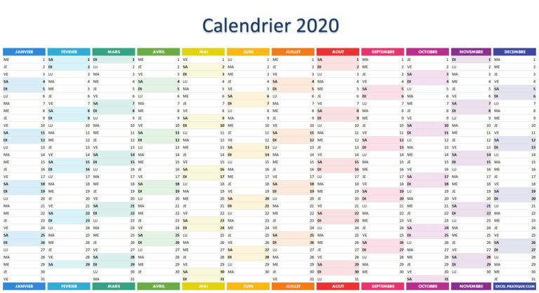 Calendrier 2020 à imprimer : jours fériés, vacances, numéros de semaine…