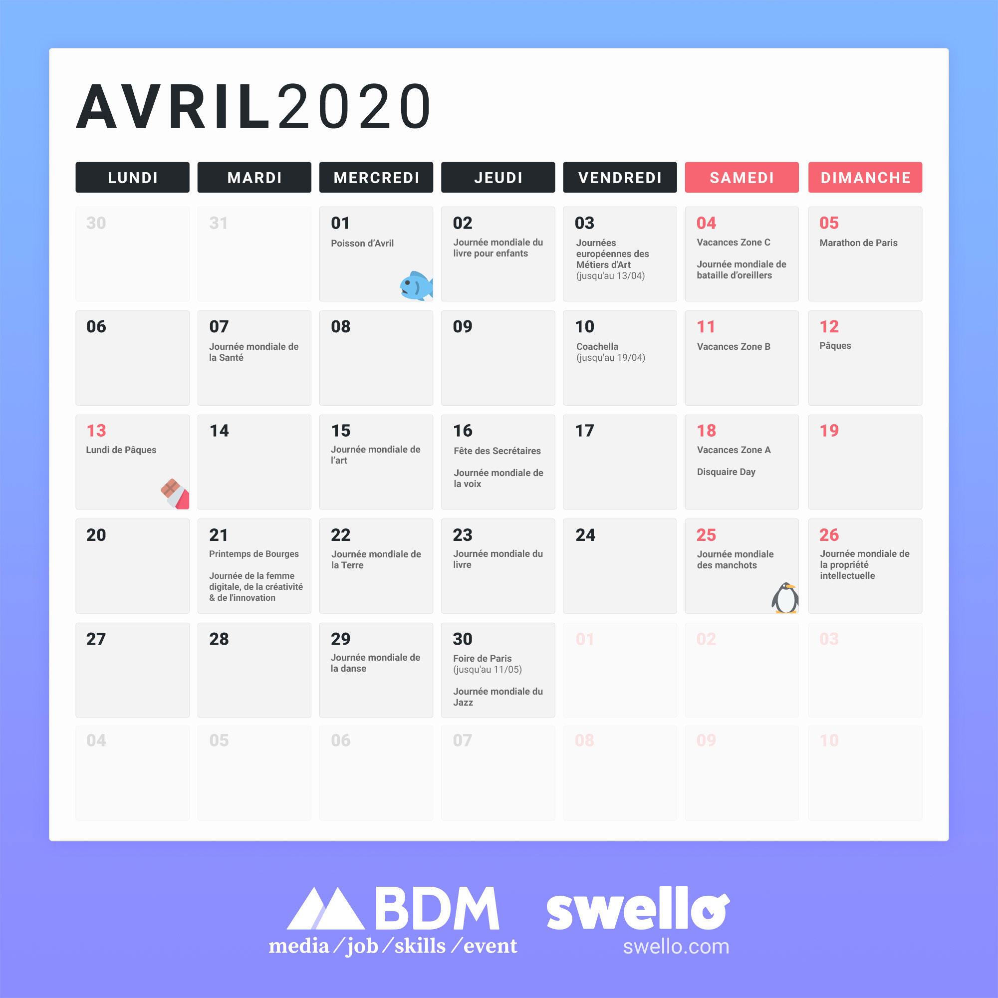 Calendrier marketing 2020 : la liste de tous les événements de l’année