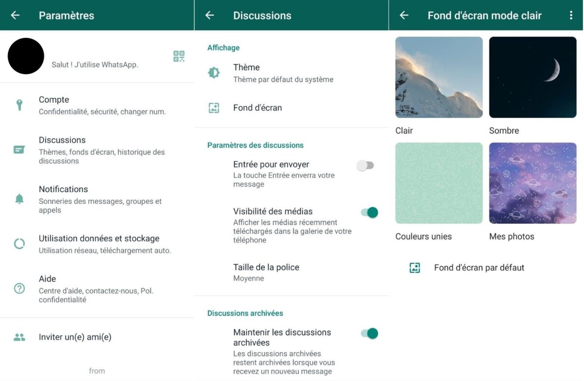 Personnaliser vos discussions WhatsApp : fond d’écran, mode sombre ...