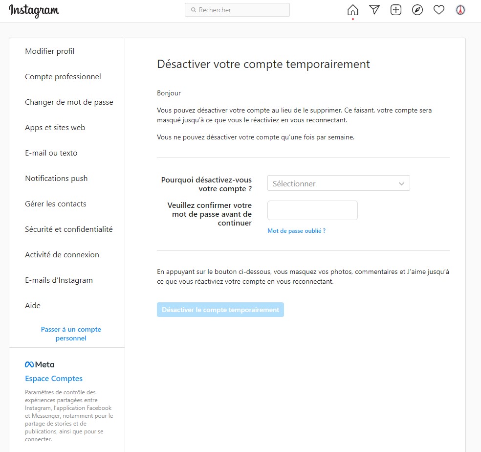 Comment supprimer ou désactiver un compte Instagram
