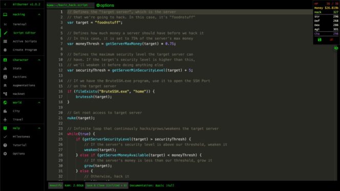 Bitburner, un jeu gratuit pour apprendre à coder en JavaScript