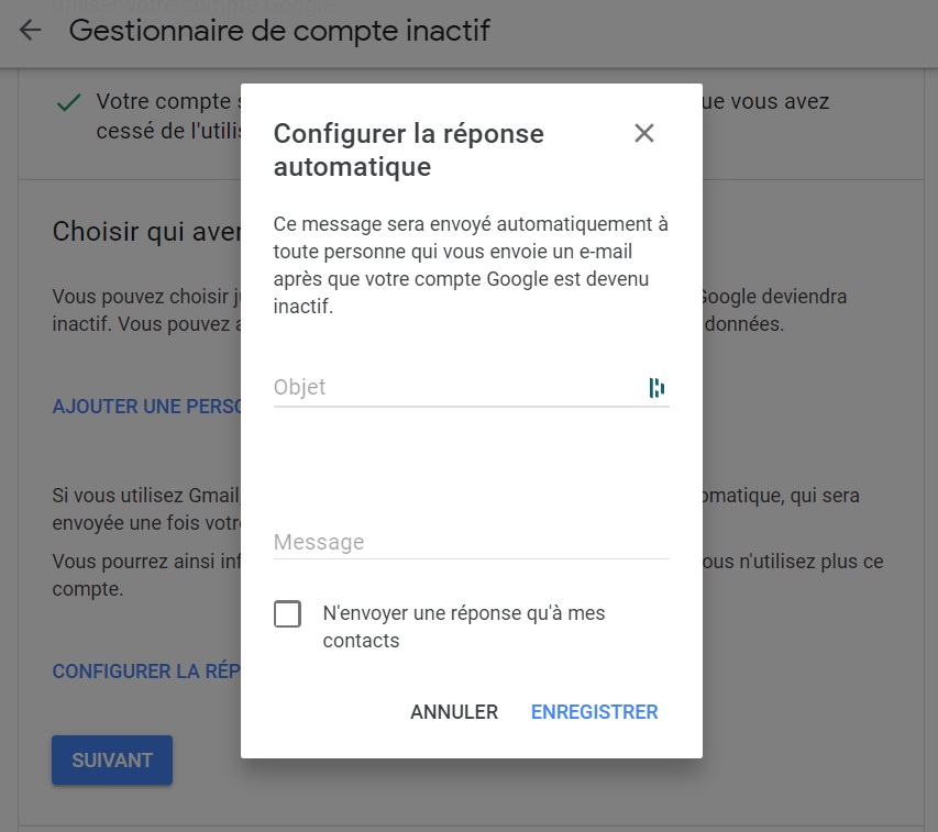 Gmail : comment activer une réponse automatique pour un compte inactif