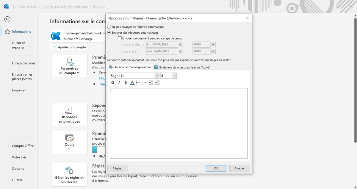 Comment paramétrer un message d’absence sur Outlook