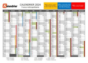 Calendrier 2024 à imprimer : jours fériés, vacances, numéros de semaine ...