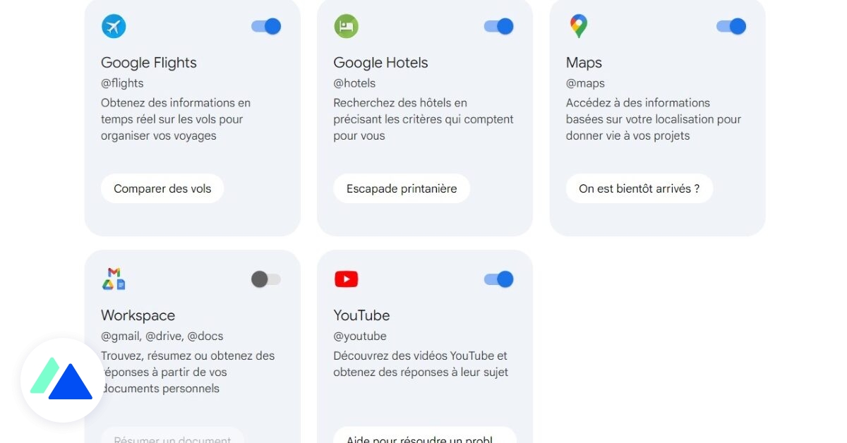 Gemini : Google ajoute des extensions vers YouTube, Gmail, Maps…