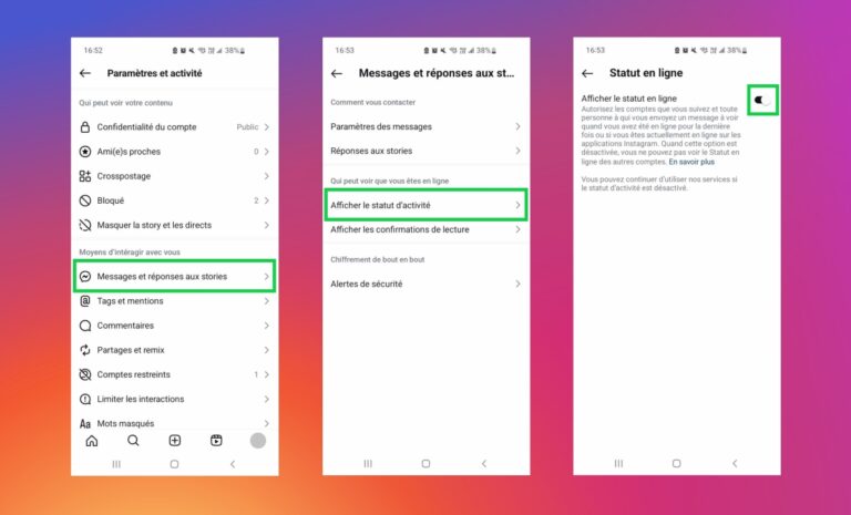 Comment enlever son statut en ligne sur Instagram