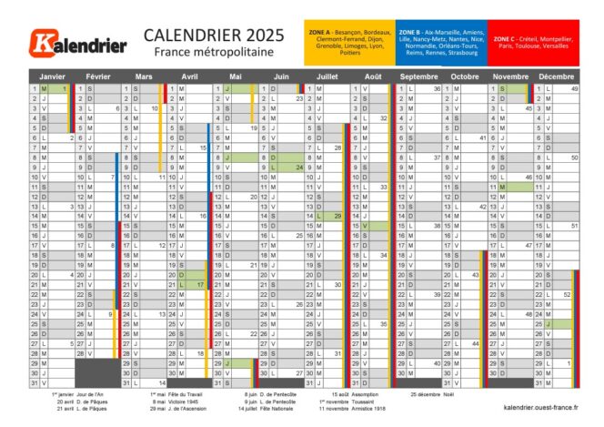 Calendrier 2025 à imprimer : jours fériés, vacances, numéros de semaine, format Excel, PDF…