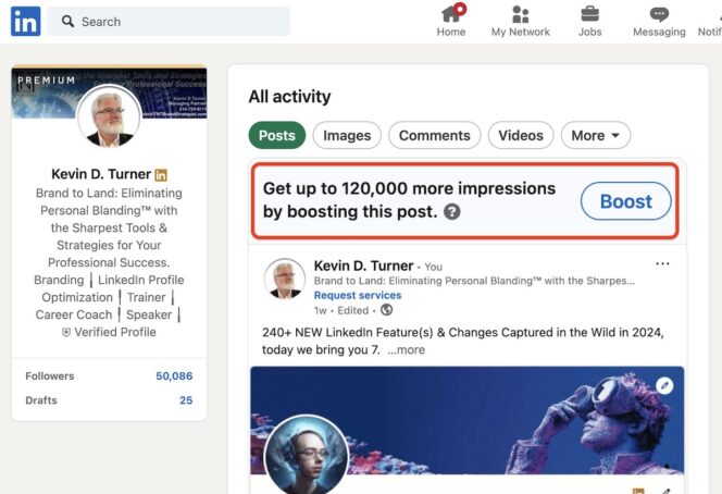 LinkedIn teste une option pour booster les posts des comptes personnels ...
