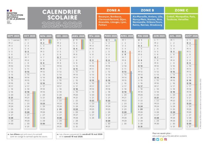 Calendrier 2026 à imprimer : jours fériés, vacances, numéros de semaine ...