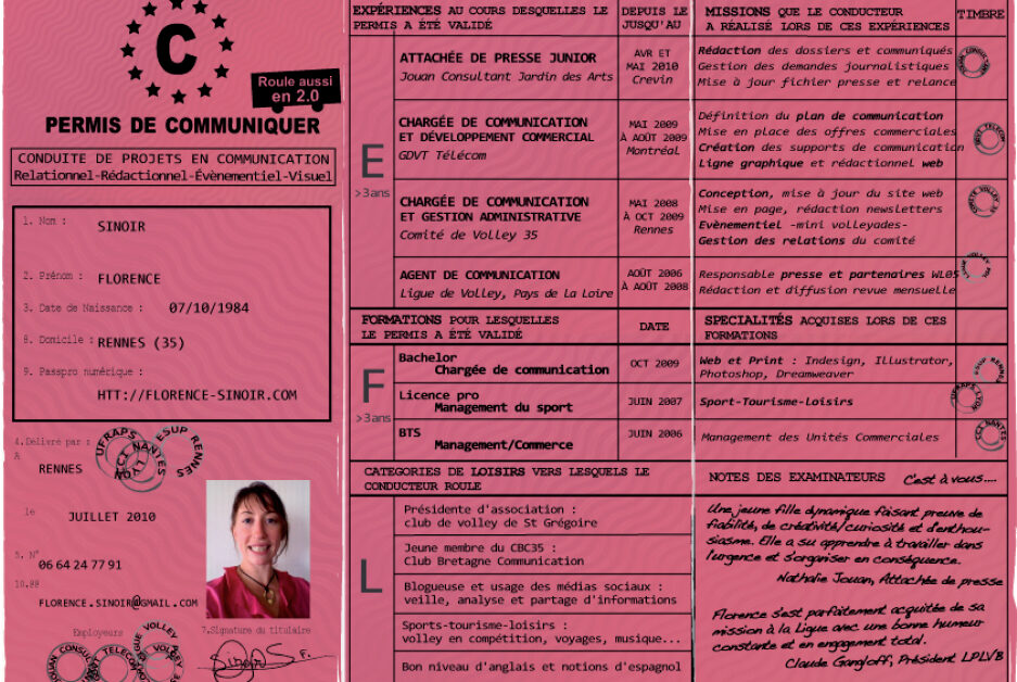 CV Permis de communiquer de Florence Sinoir