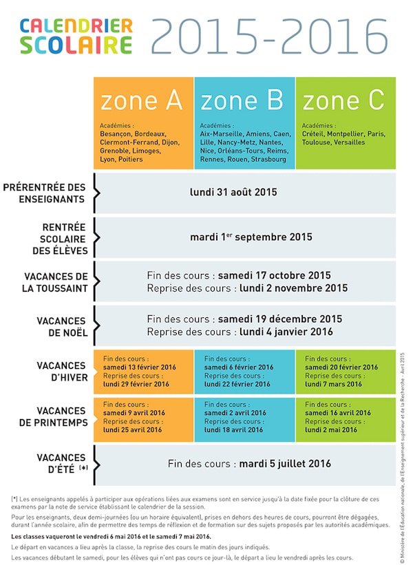Calendrier : les dates des vacances scolaires jusqu’en 2018