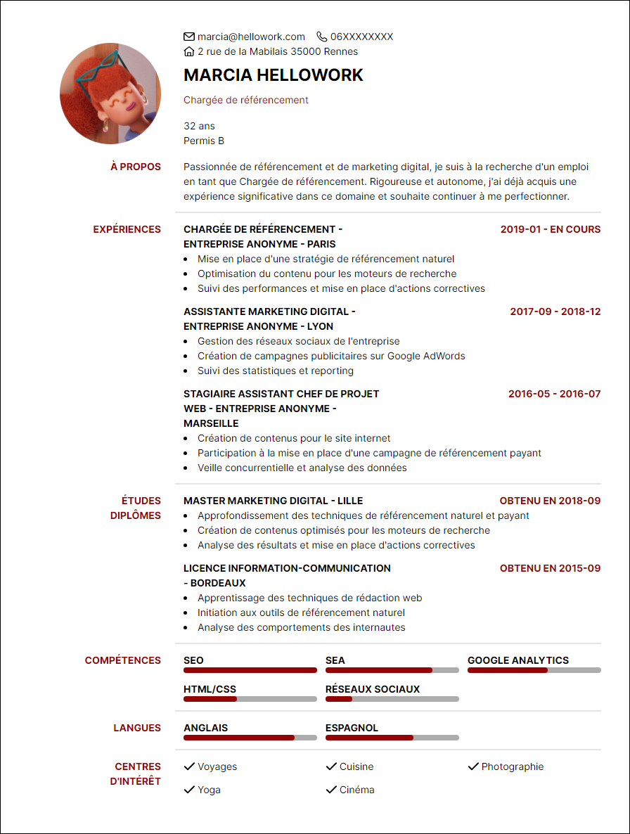Exemple CV Référenceur | Hellowork