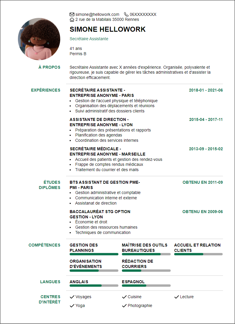Exemple CV Secretaire Assistante | Hellowork
