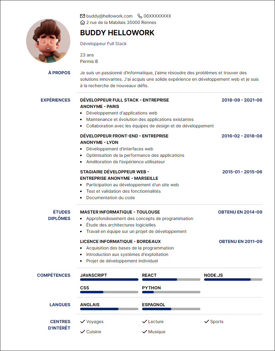 Exemple CV Informatique | Hellowork