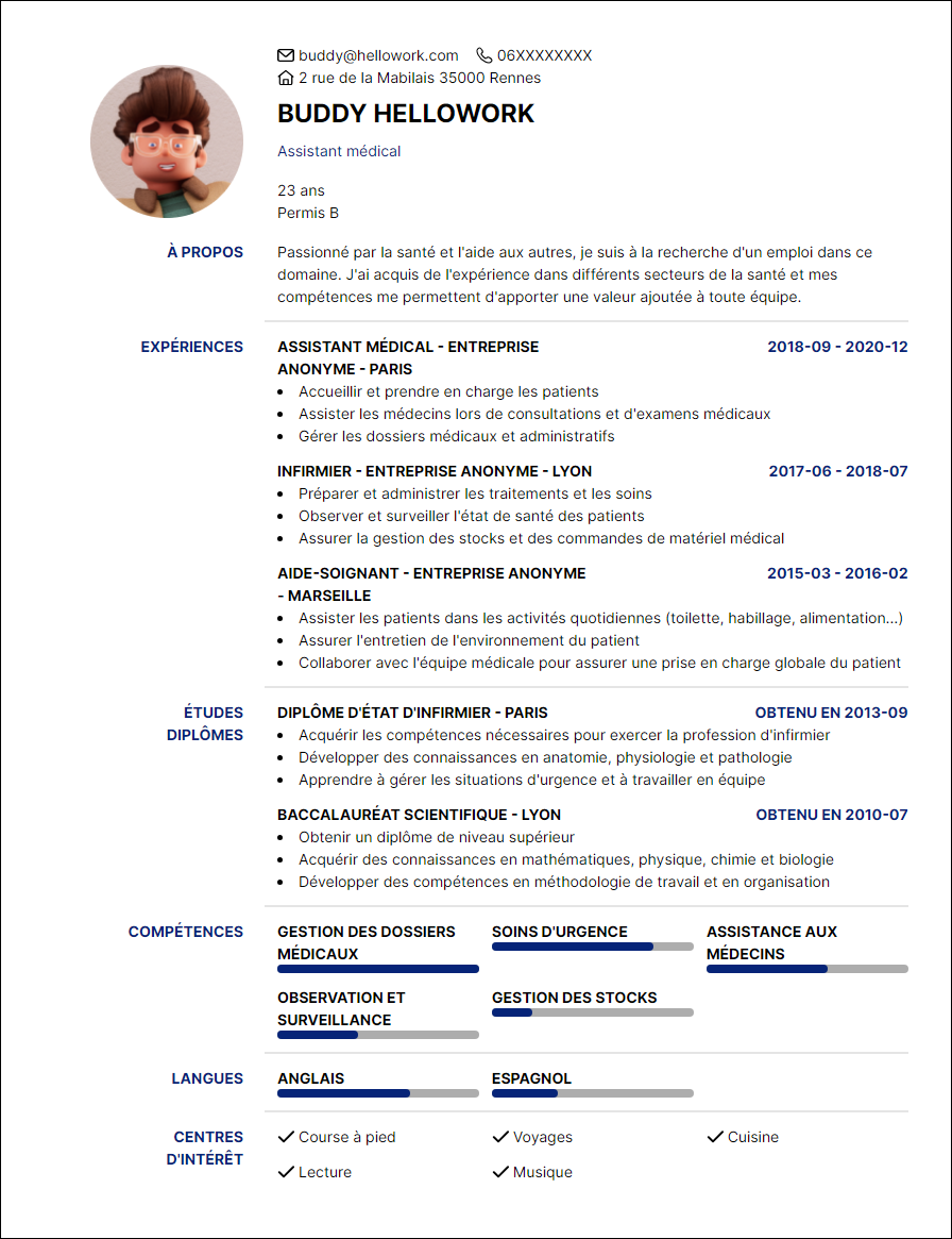 Exemple CV Santé | Hellowork