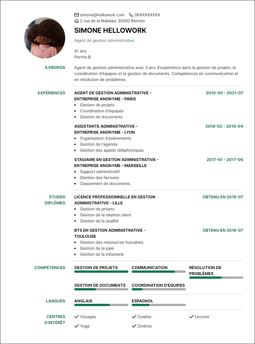 Exemple CV Assistant de gestion administrative | Hellowork