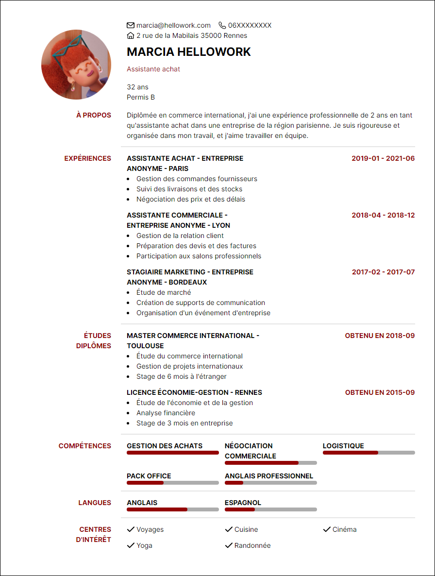 Exemple CV Assistant achat | Hellowork