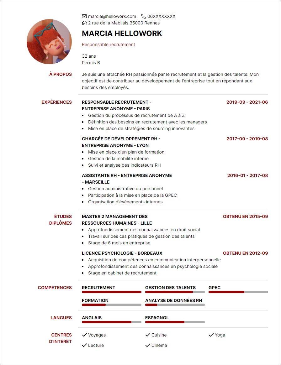 Exemple CV Attaché RH | Hellowork