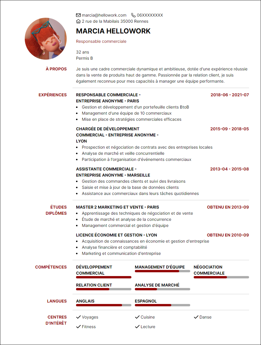 Exemple CV Cadre commercial | Hellowork