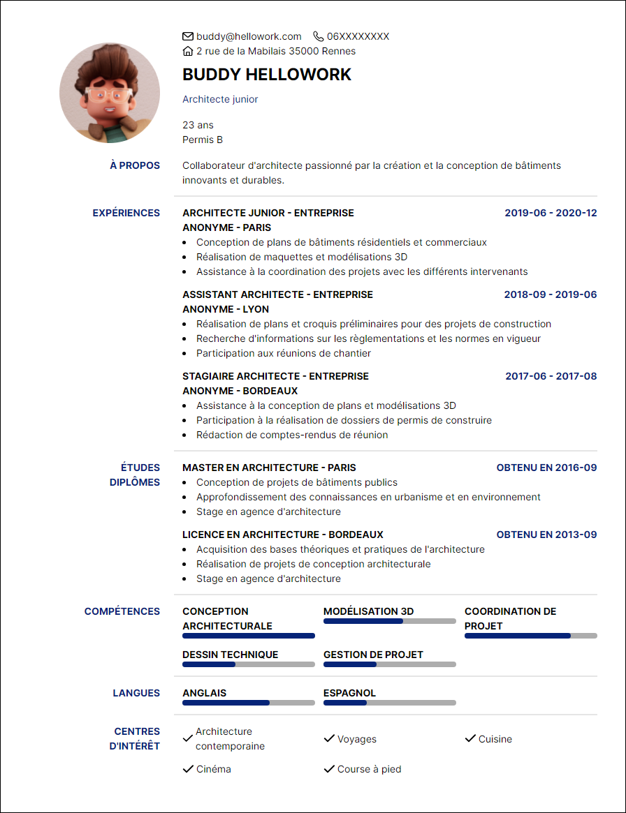 Exemple CV Collaborateur architecte | Hellowork