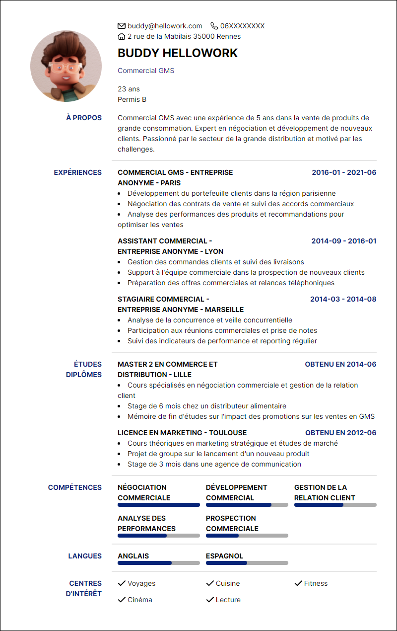 Exemple CV Commercial GMS | Hellowork