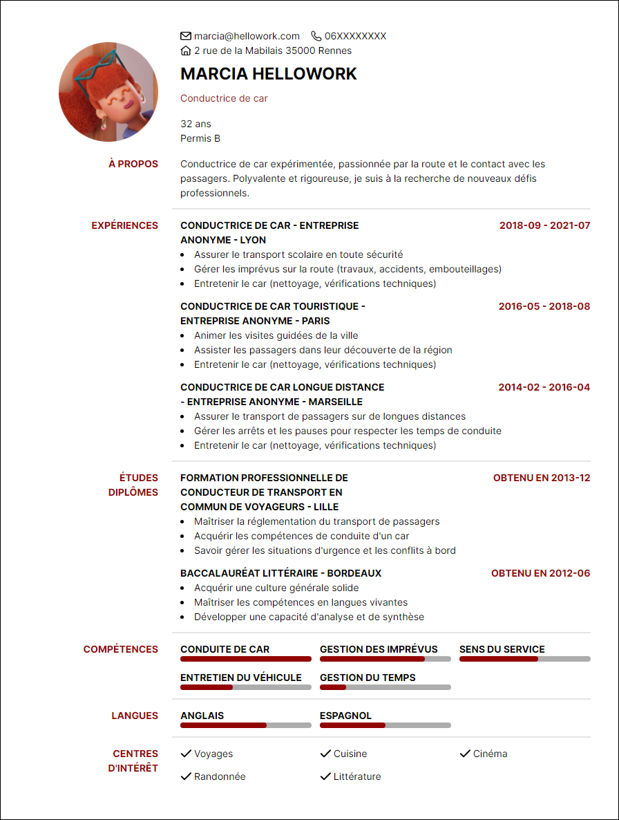 Exemple CV Conducteur de car | Hellowork