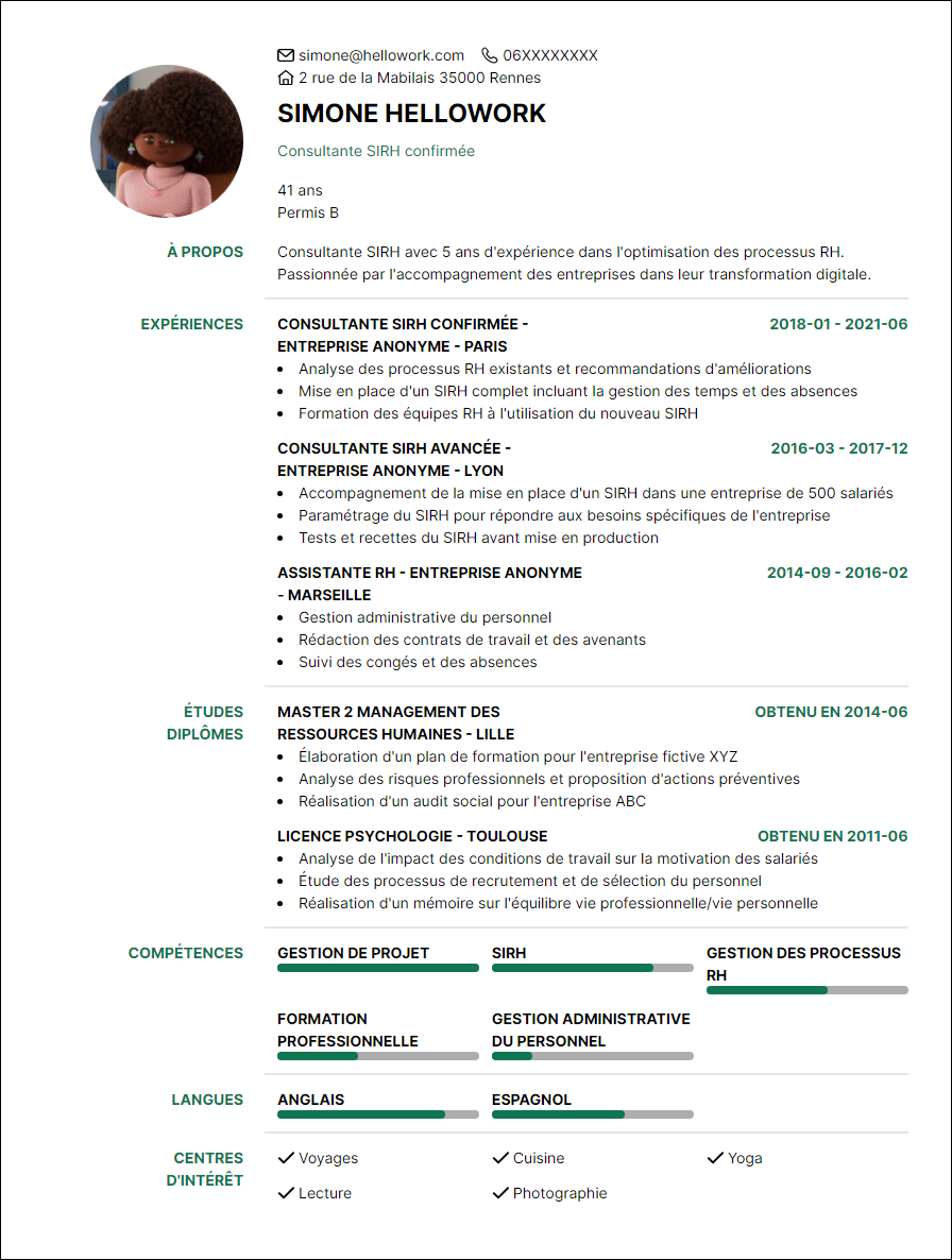 Exemple CV Consultant SIRH | Hellowork