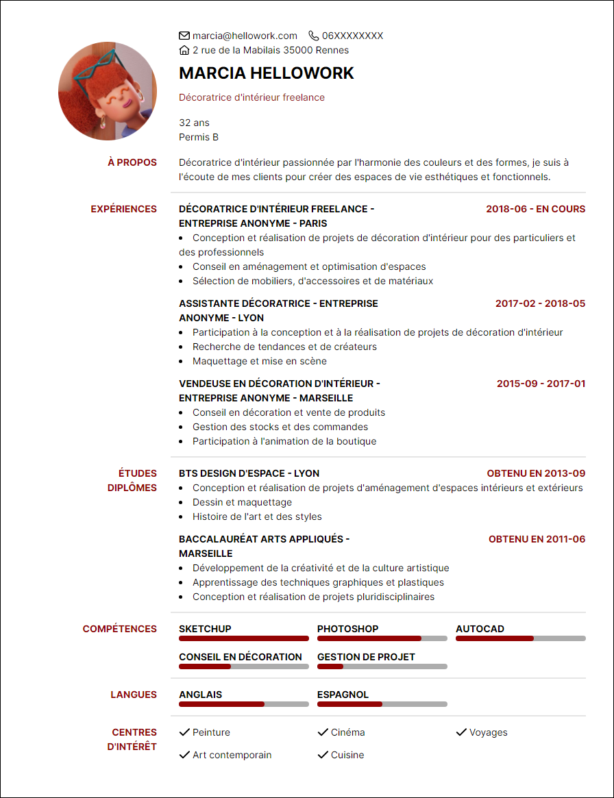 Exemple CV Décorateur | Hellowork