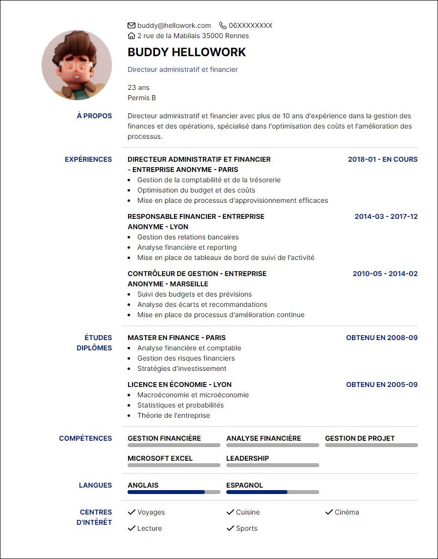 Exemple CV Directeur administratif et financier | Hellowork