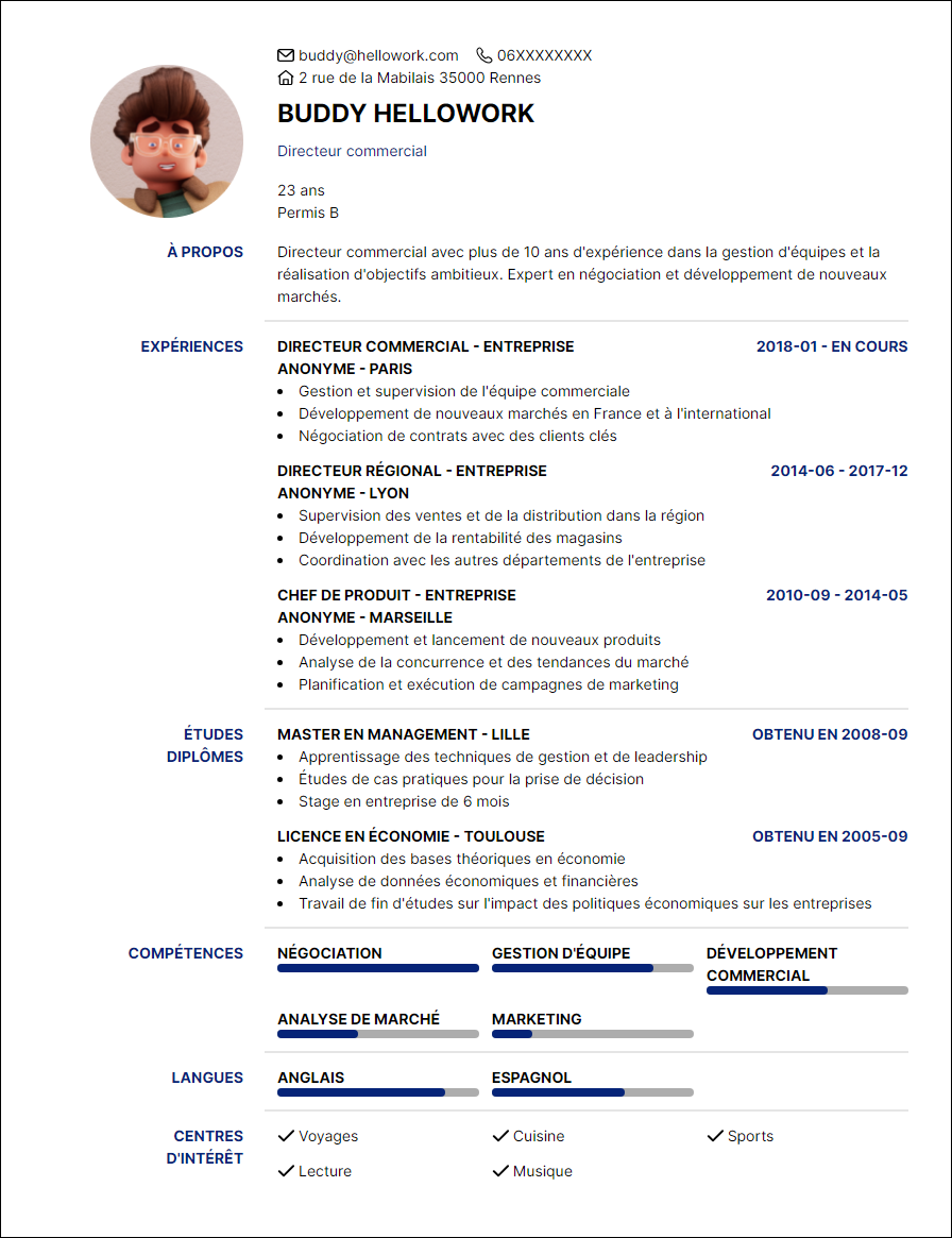 Exemple CV Directeur commercial | Hellowork