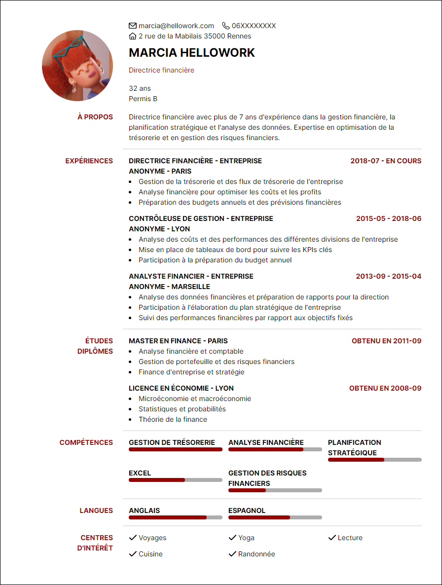 Exemple CV Directeur financier | Hellowork