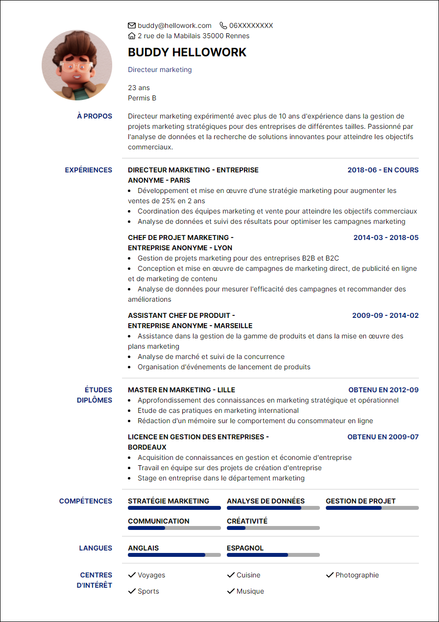 Exemple CV Directeur marketing | Hellowork
