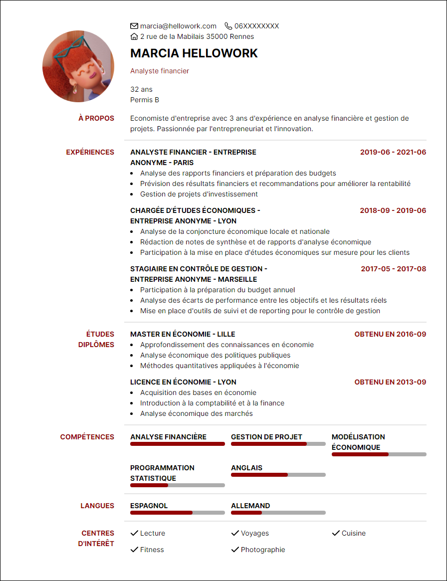 Exemple CV Economiste | Hellowork