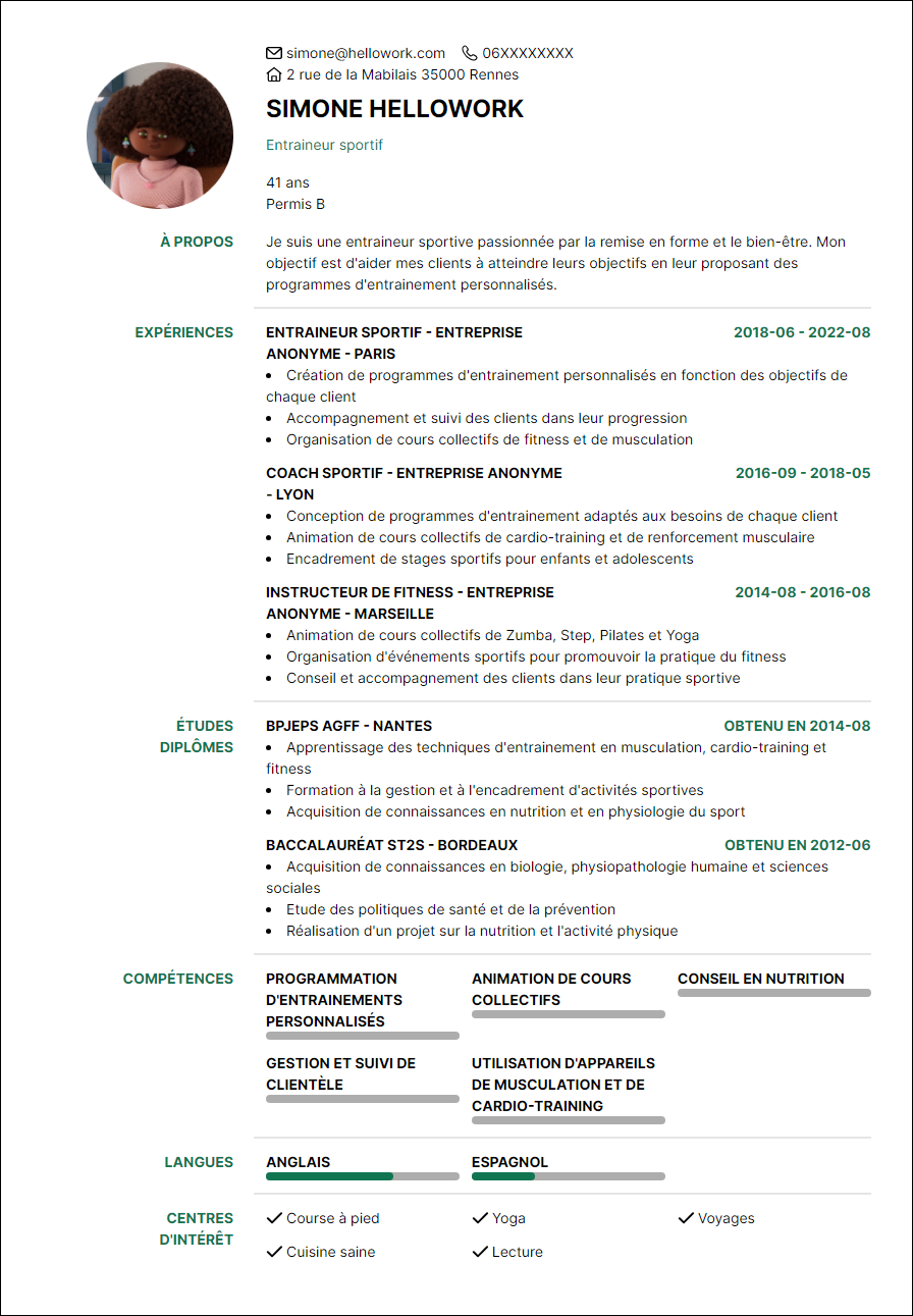 Exemple CV Coach sportif | Hellowork