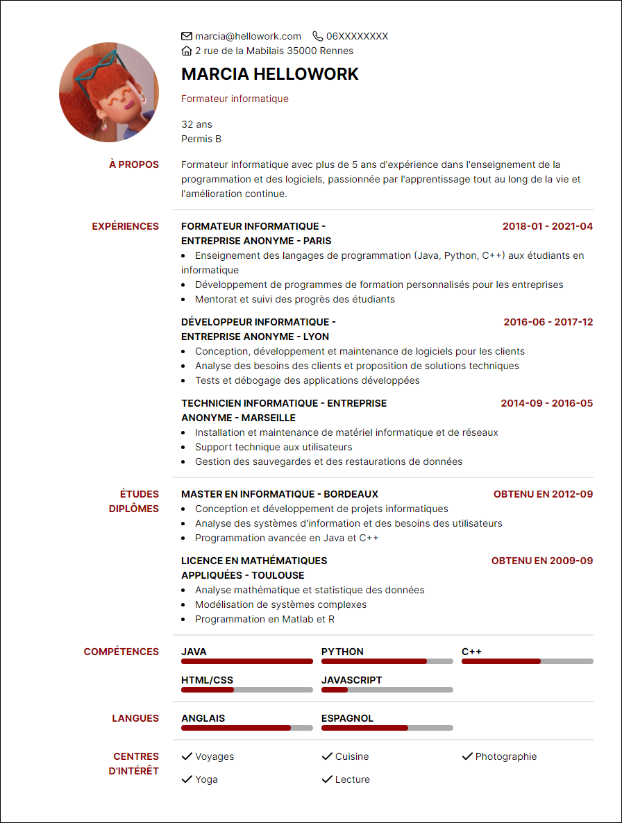 Exemple CV Formateur informatique | Hellowork