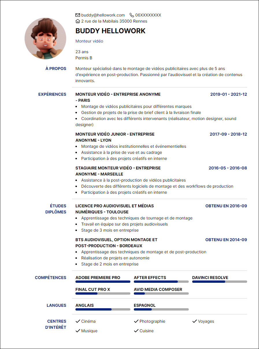 Exemple CV Monteur | Hellowork
