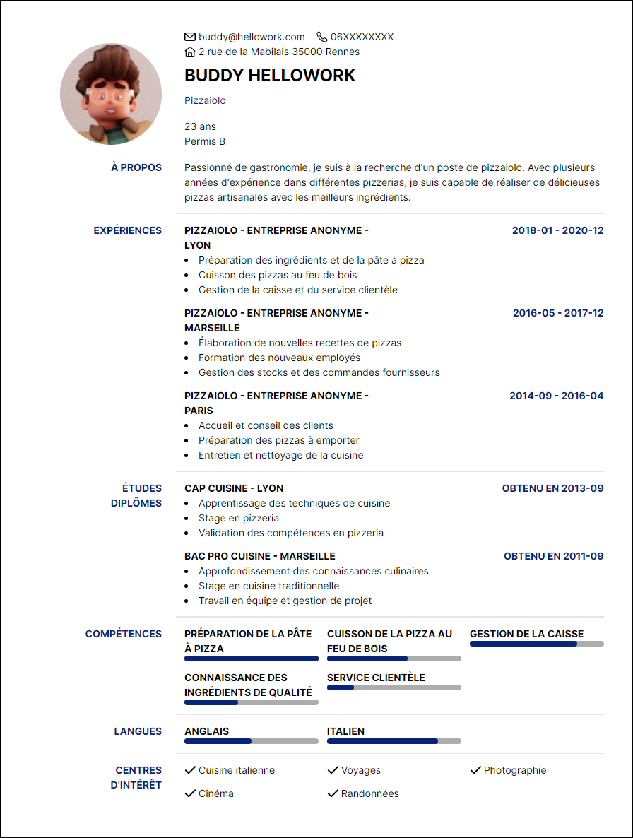 Exemple CV Pizzaiolo | Hellowork