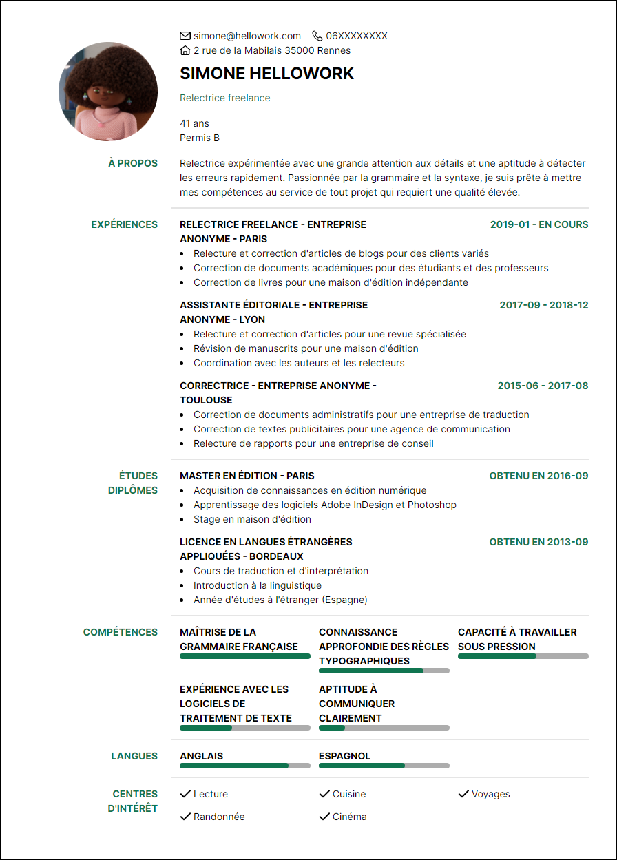 Exemple CV Correcteur | Hellowork