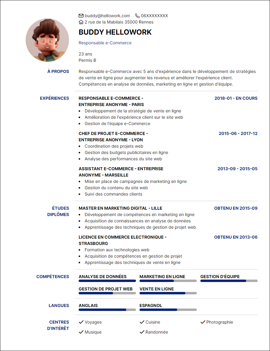 Exemple CV Responsable e-Commerce | Hellowork