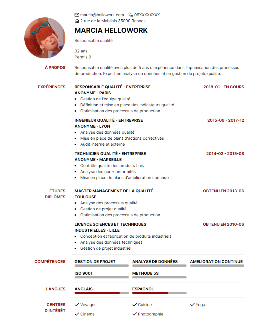Exemple CV Responsable qualité | Hellowork