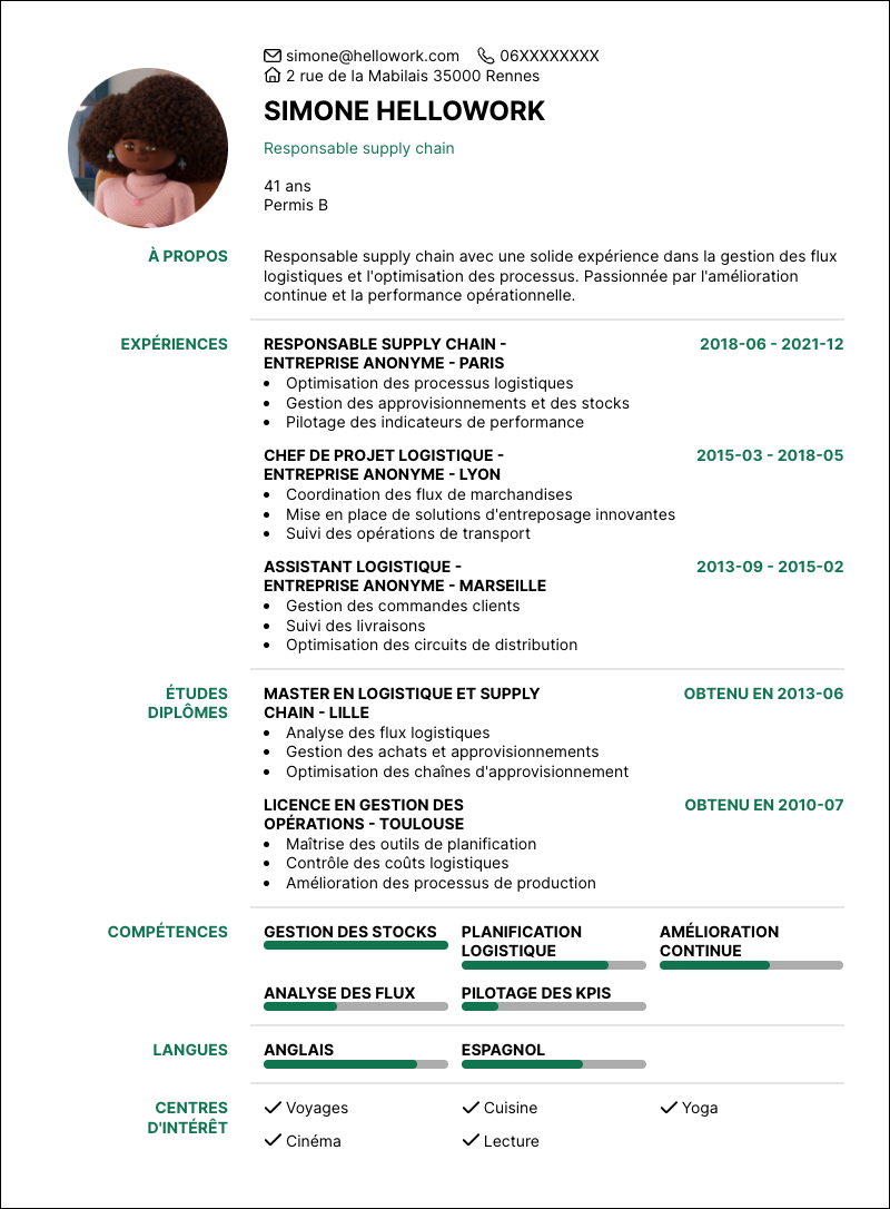 Exemple CV Responsable supply chain | Hellowork