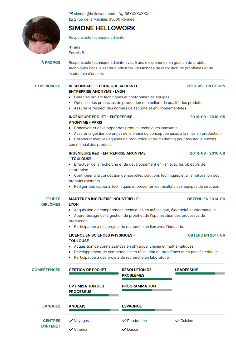 Exemple CV Adjoint technique | Hellowork