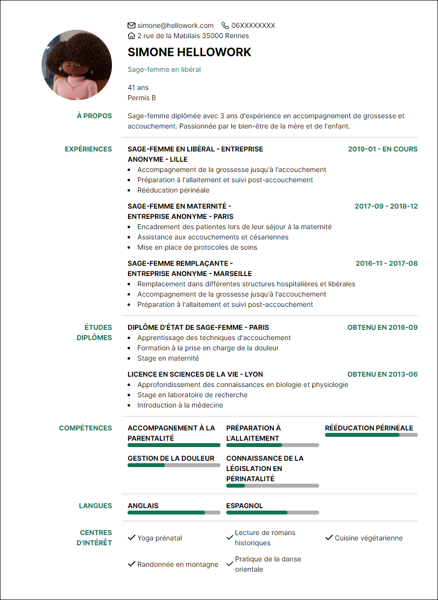 Exemple CV Sage-femme | Hellowork