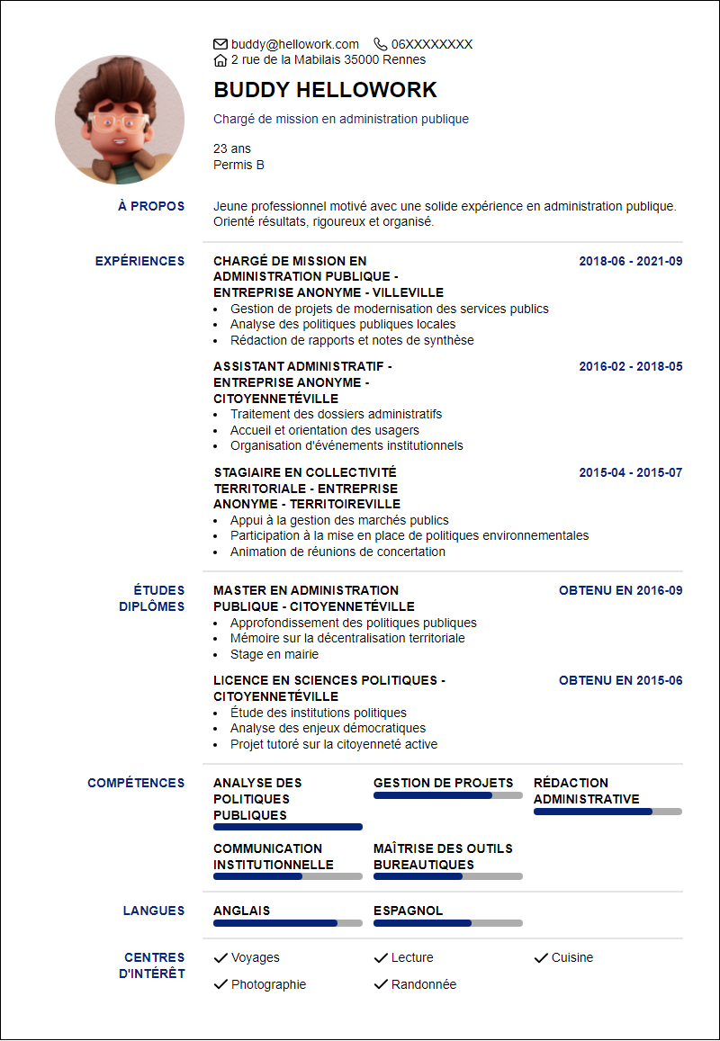 Exemple CV Administration publique | Hellowork